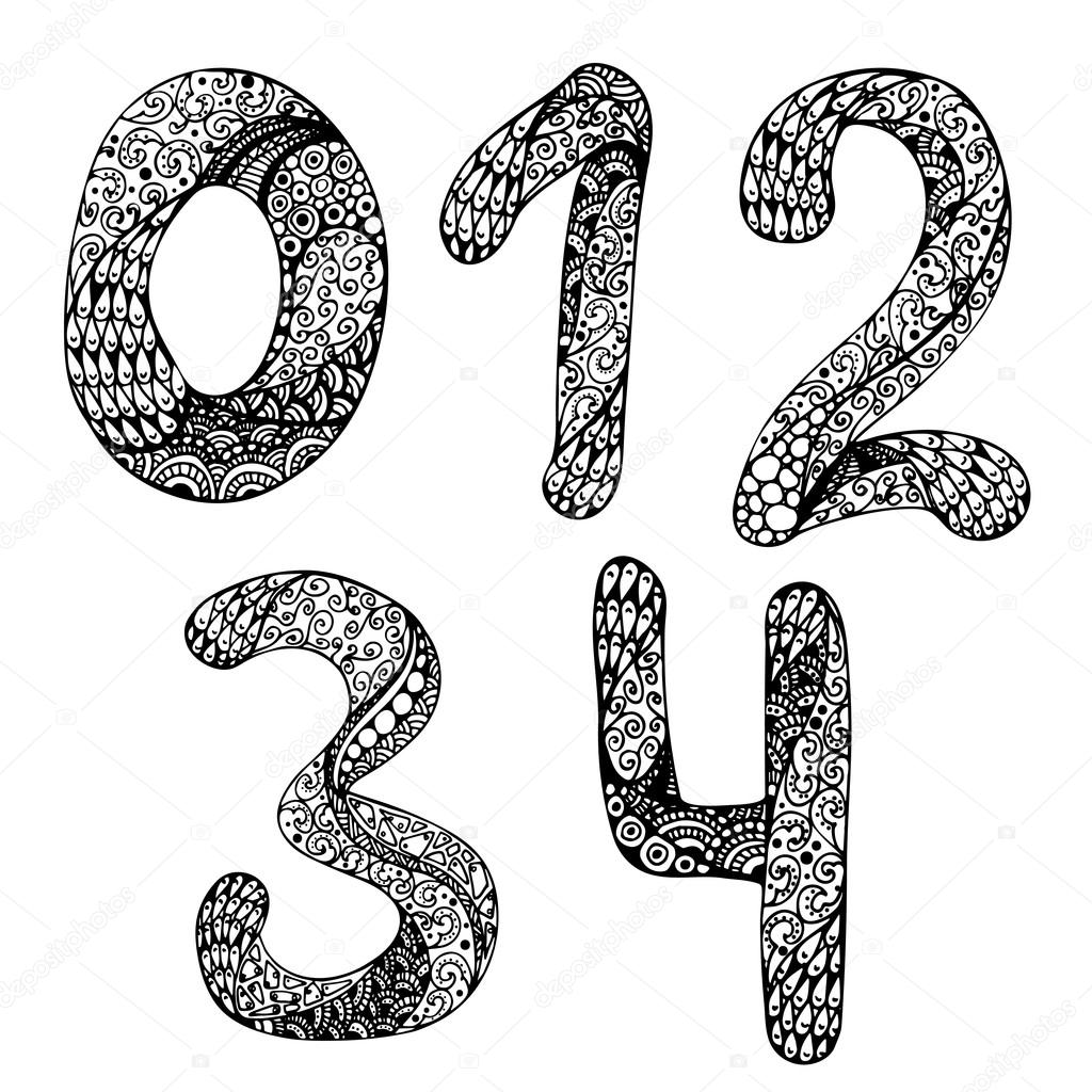 Vector Set Of Hand Drawn Numbers Doodle Ink Drawing Traced Abc For