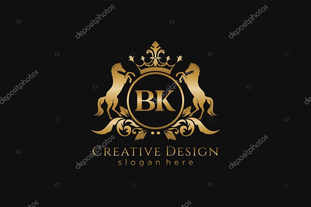 Cresta dorada BK Retro con círculo y dos caballos, plantilla de ...