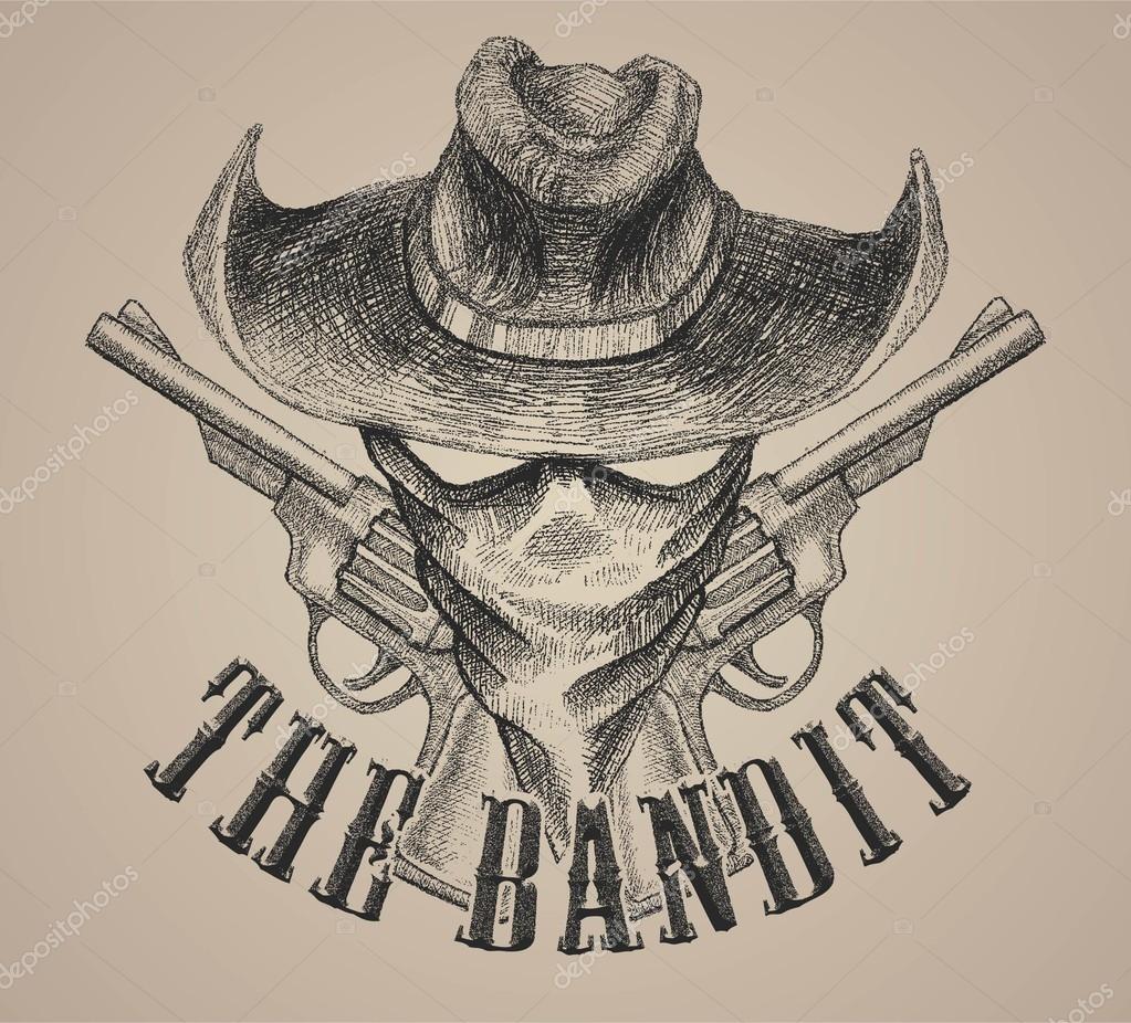 The bandit and revolver gun doodle vector art for print tees or poster ...