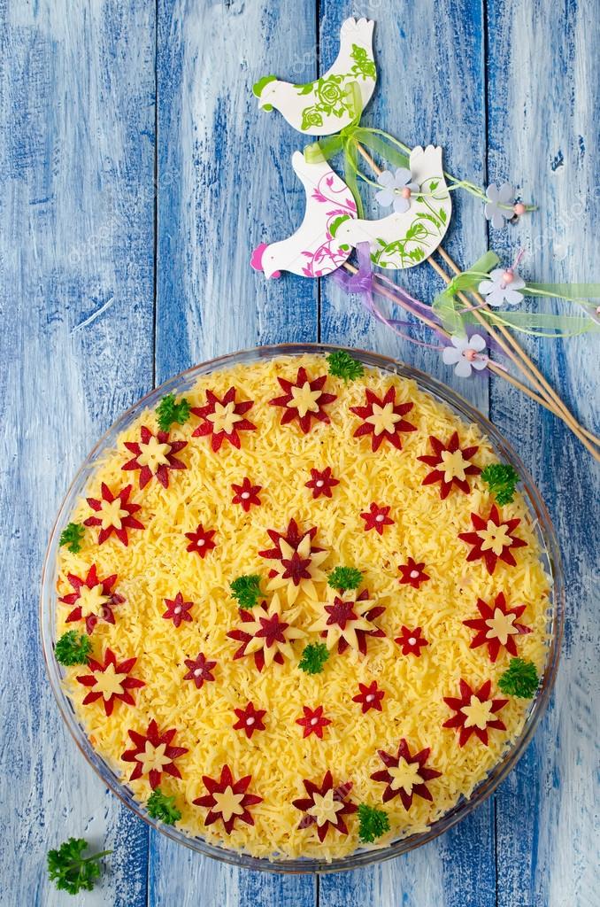 Vegetable salad with spring decoration Stock Photo by ©vkuslandia 98583262