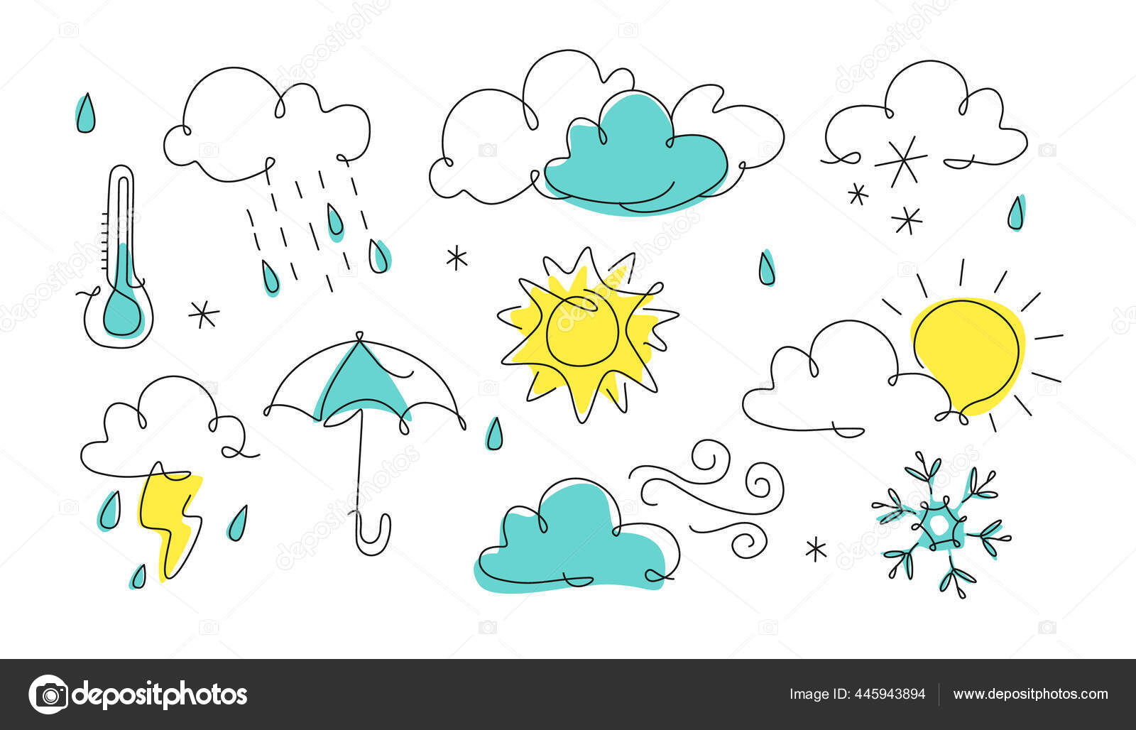Weather icon in line art. One line style forecast illustration ...