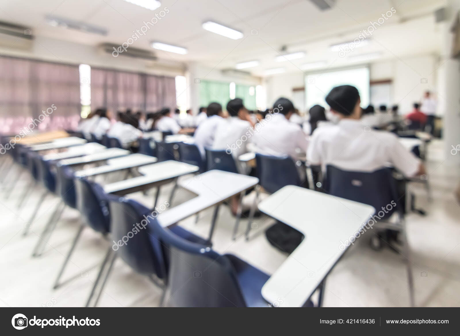 Blur School Background Back View University Students Writing Answer ...