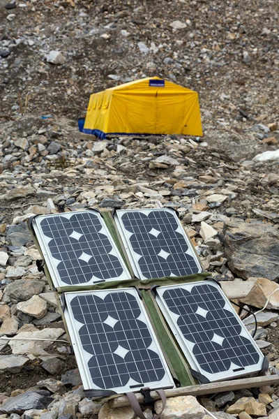 Solar Panel on Mountain Landscape for Generating Power for Expedition ...