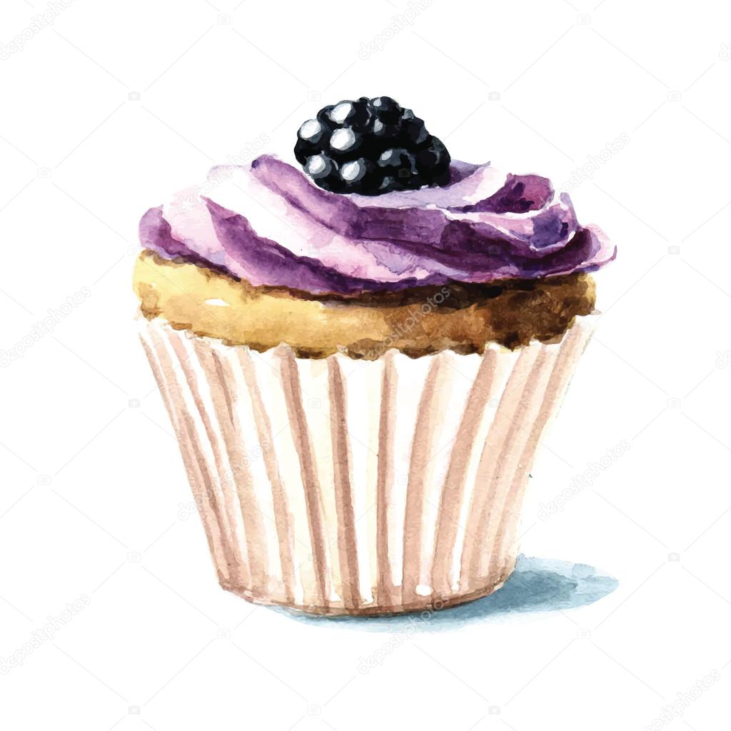 Hand drawn watercolor cupcake Stock Vector Image by ©Radhanamini #73977991