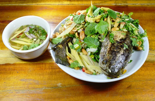 Deep fried snake head fish with mixed herb dipping sweet sauce ⬇ Stock ...