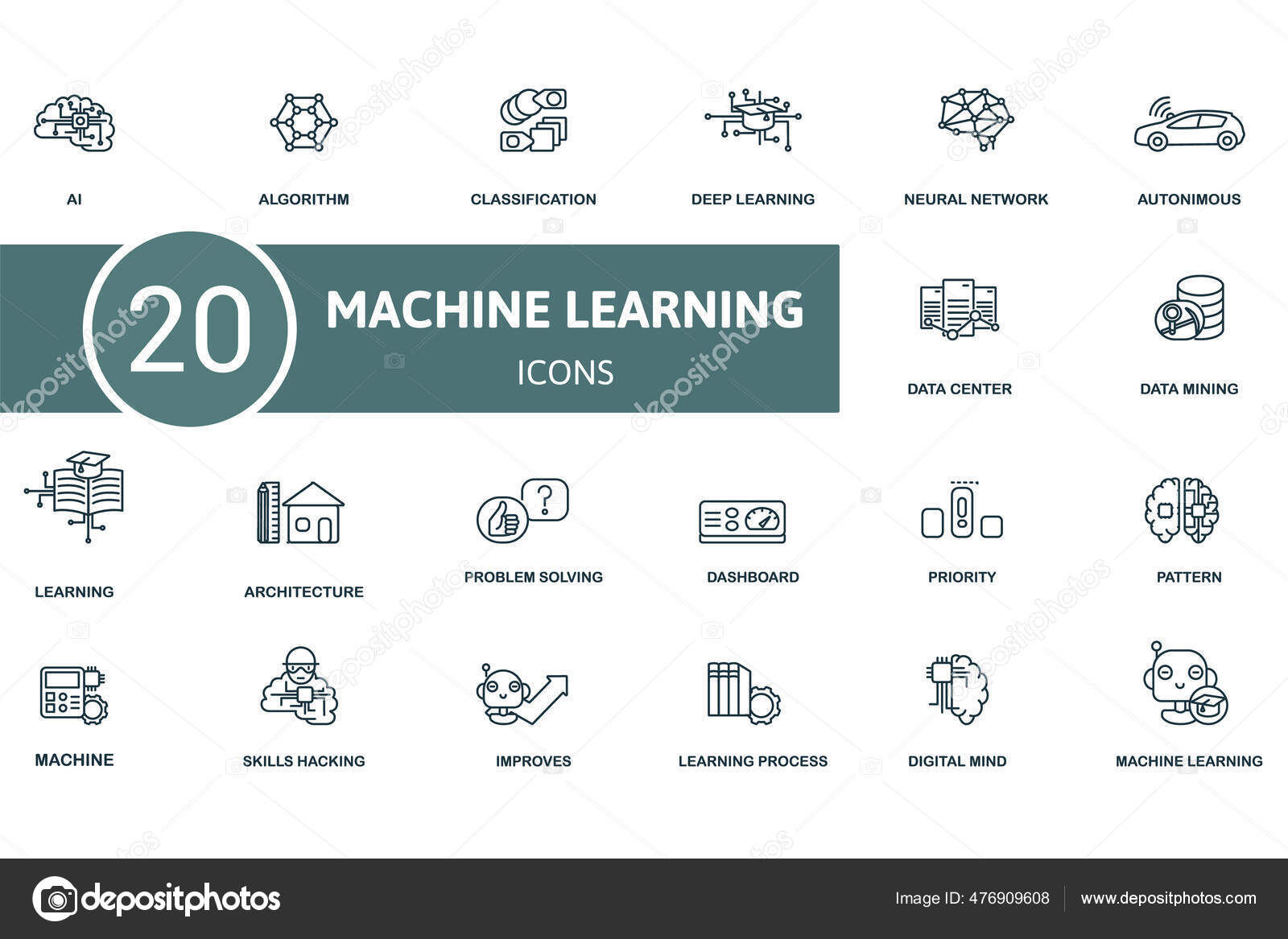 Machine Learning icon set. Contains editable icons theme such as , algorithm, deep learning and ...