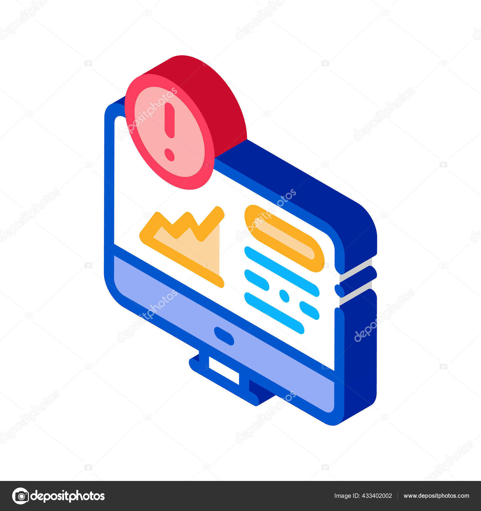 Analytics infographic on computer screen isometric icon vector ...