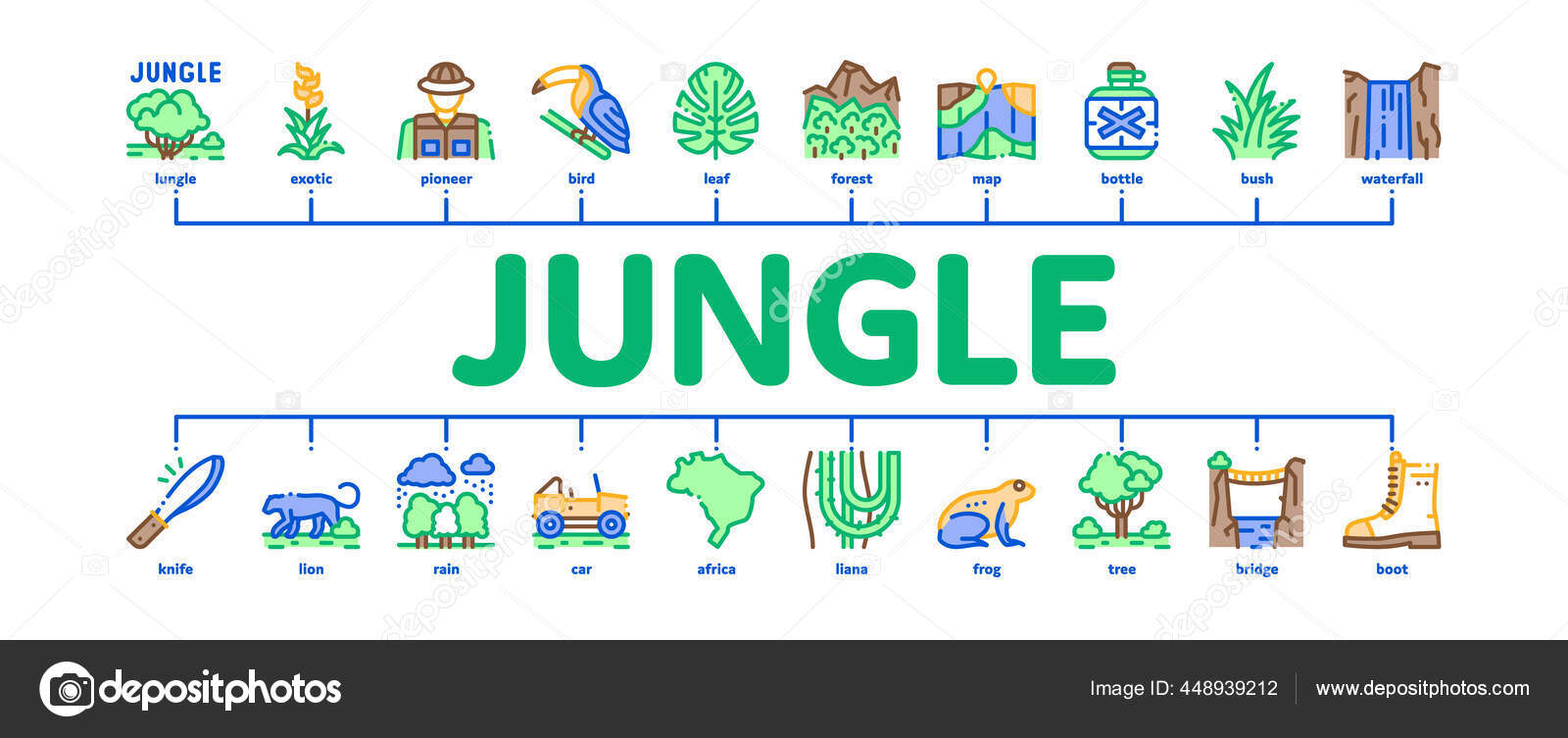 Jungle Tropical Forest Minimal Infographic Banner Vector Flat Stock ...