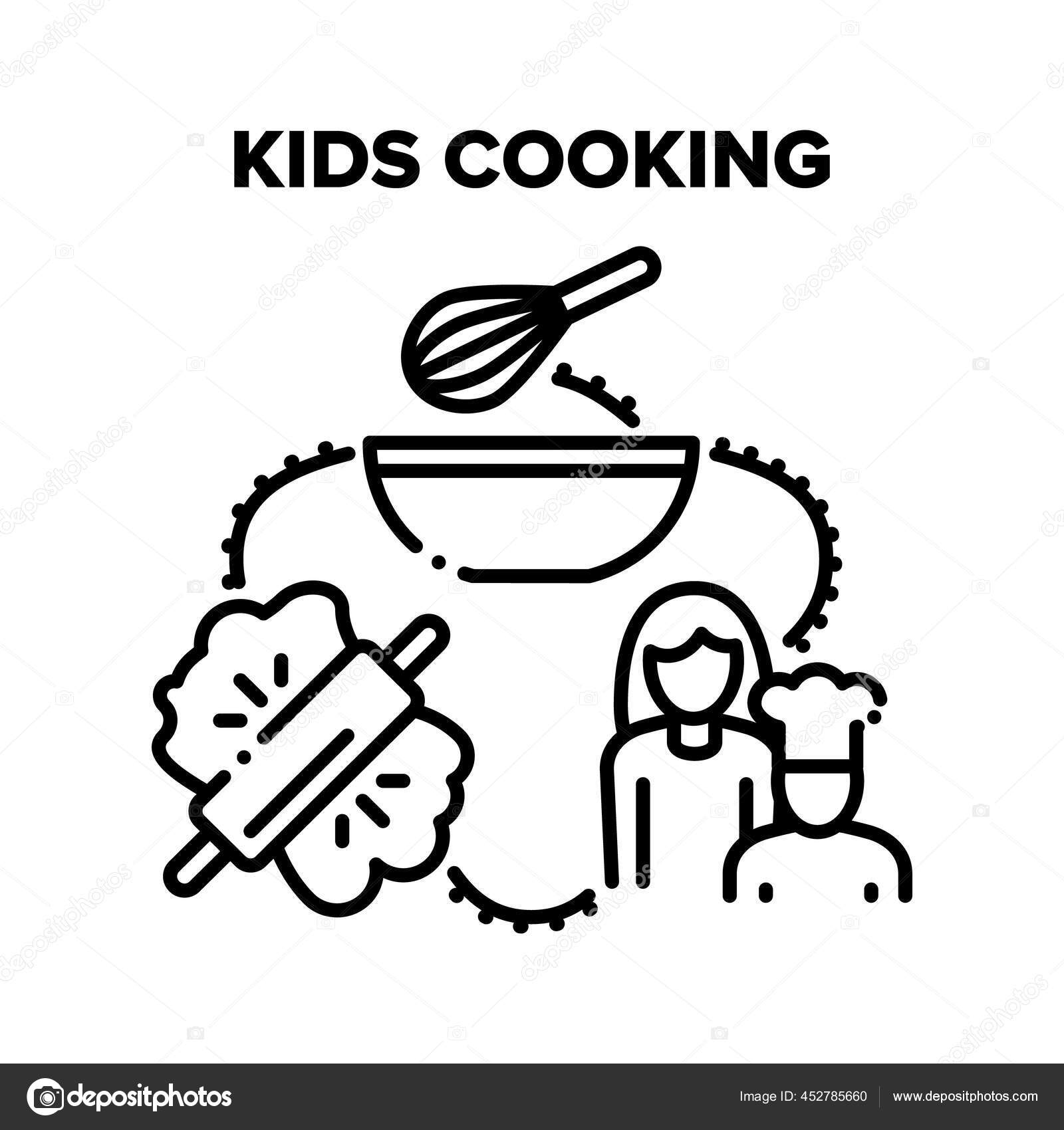 Kids Cooking Vector Black Illustrations Stock Vector by ©pikepicture ...