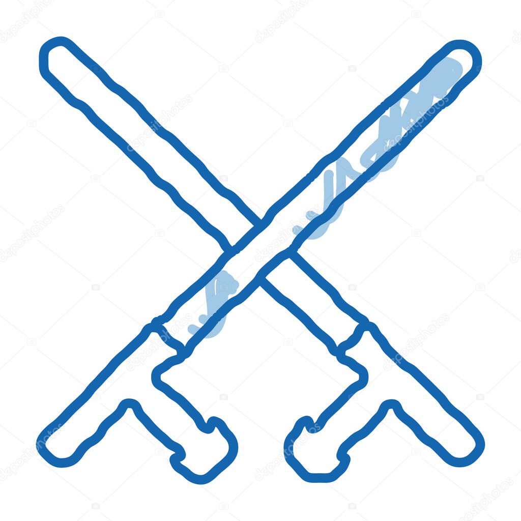 Crossed Police Batons bosquejo vector icono. Arte de línea de garabato ...