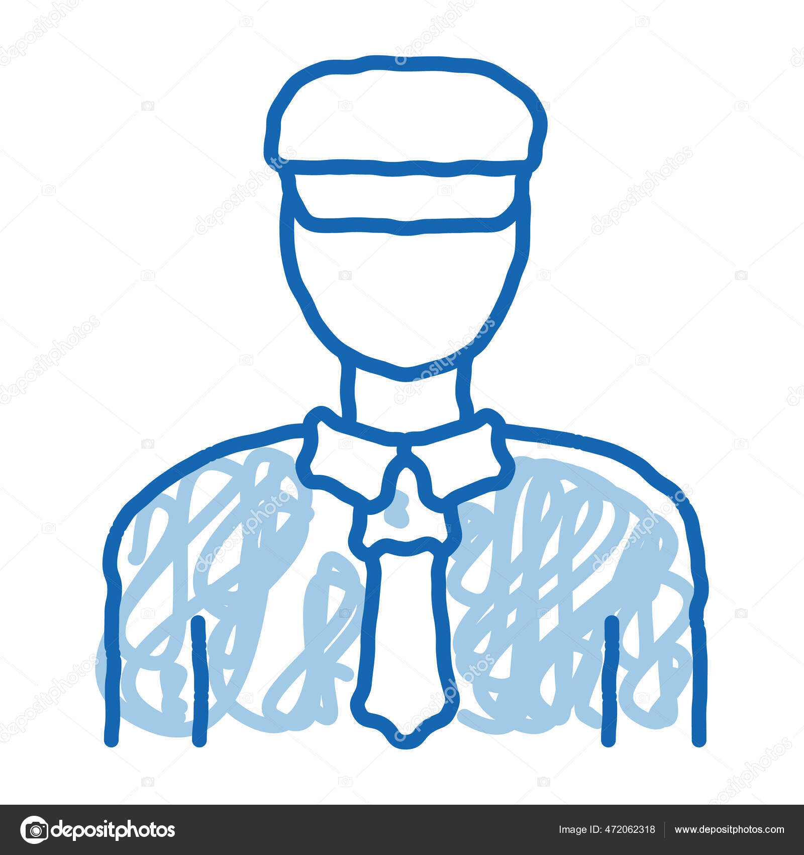 Ship Captain Sketch Icon Vector Hand Drawn Blue Doodle Line Stock ...