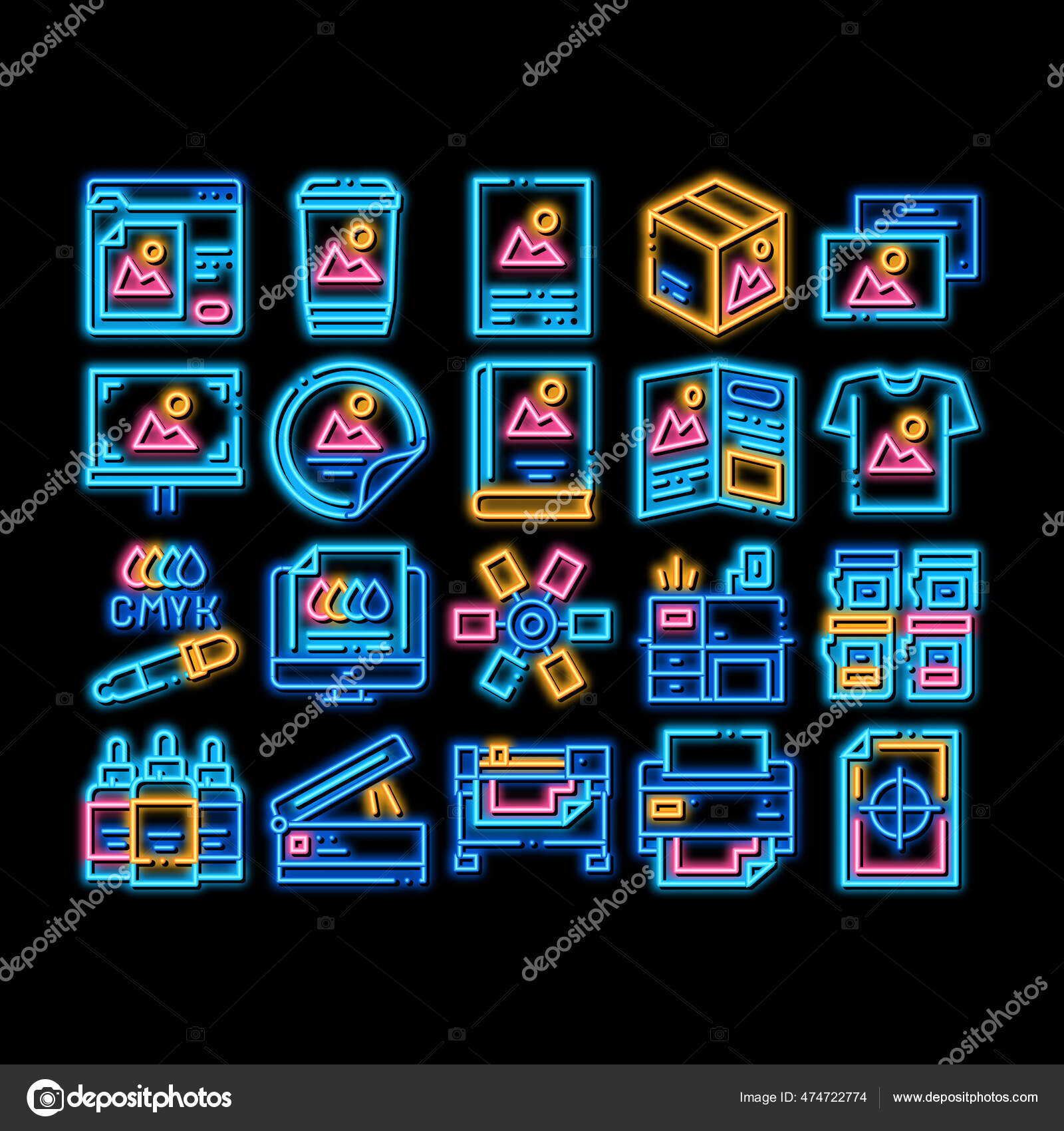 Polygraphy Printing Service neon glow icon illustration Stock Vector Image by ©pikepicture ...