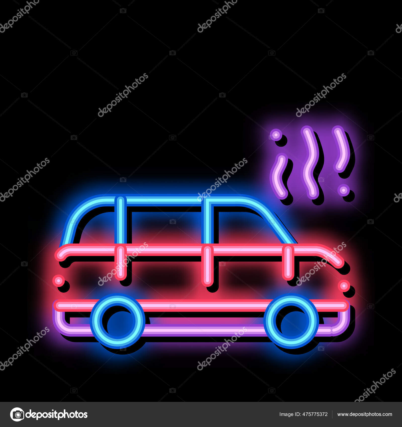 Smoking Car Neon Light Sign Vector Glowing Bright Icon Smoking Stock ...