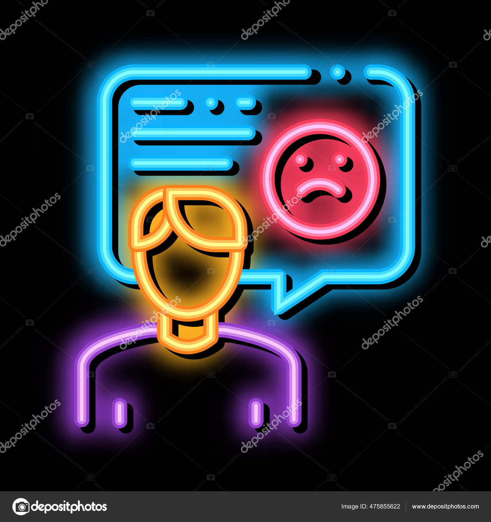 Sad Man Frame Neon Light Sign Vector Glowing Bright Icon Stock Vector ...