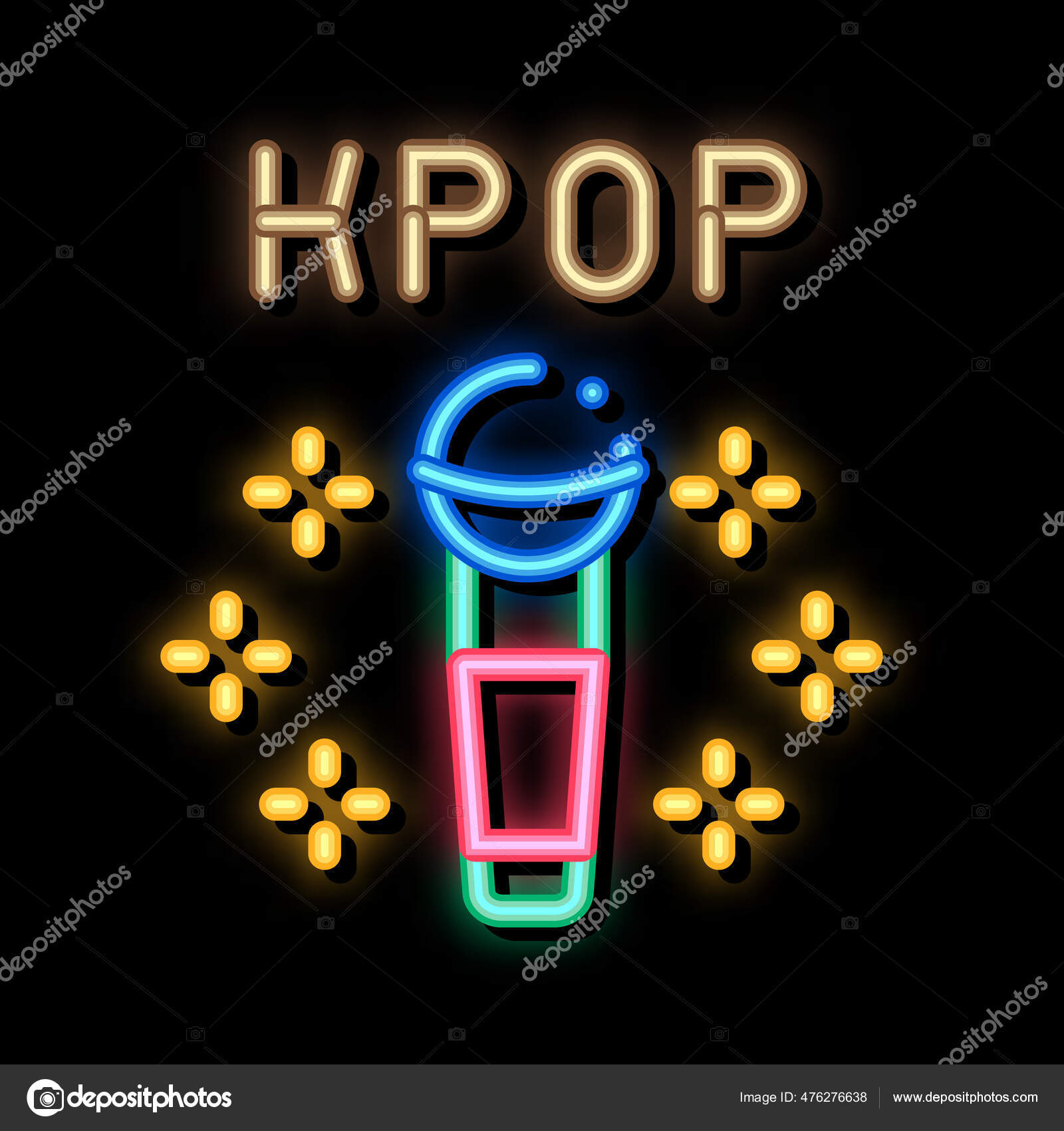 Kpop Microphone Neon Light Sign Vector Glowing Bright Icon Kpop Stock ...