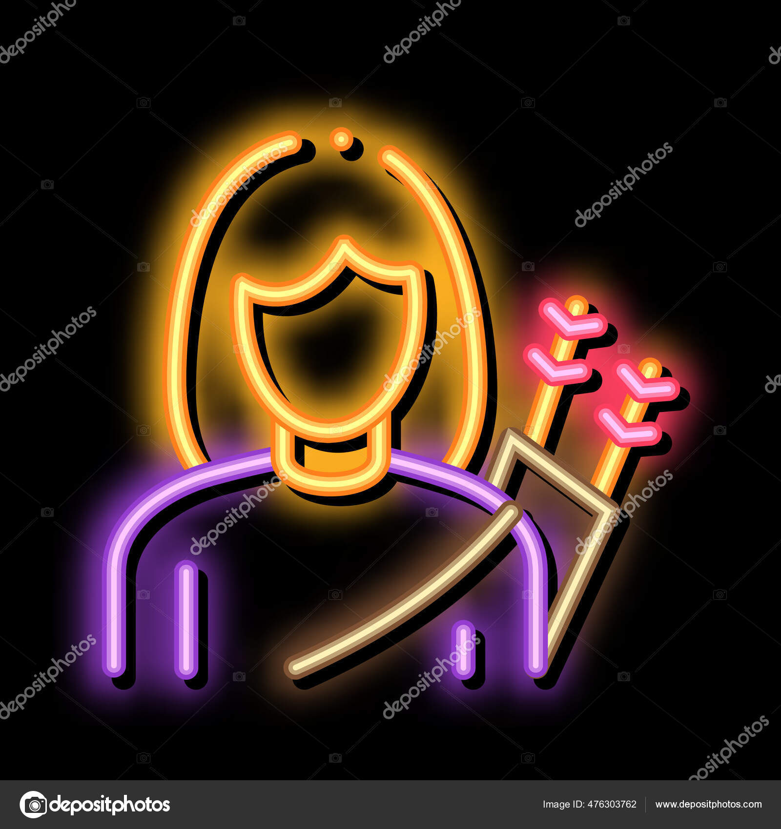 Archer Mujer Silueta Neón Luz Signo Vector Icono Brillante Brillante ...