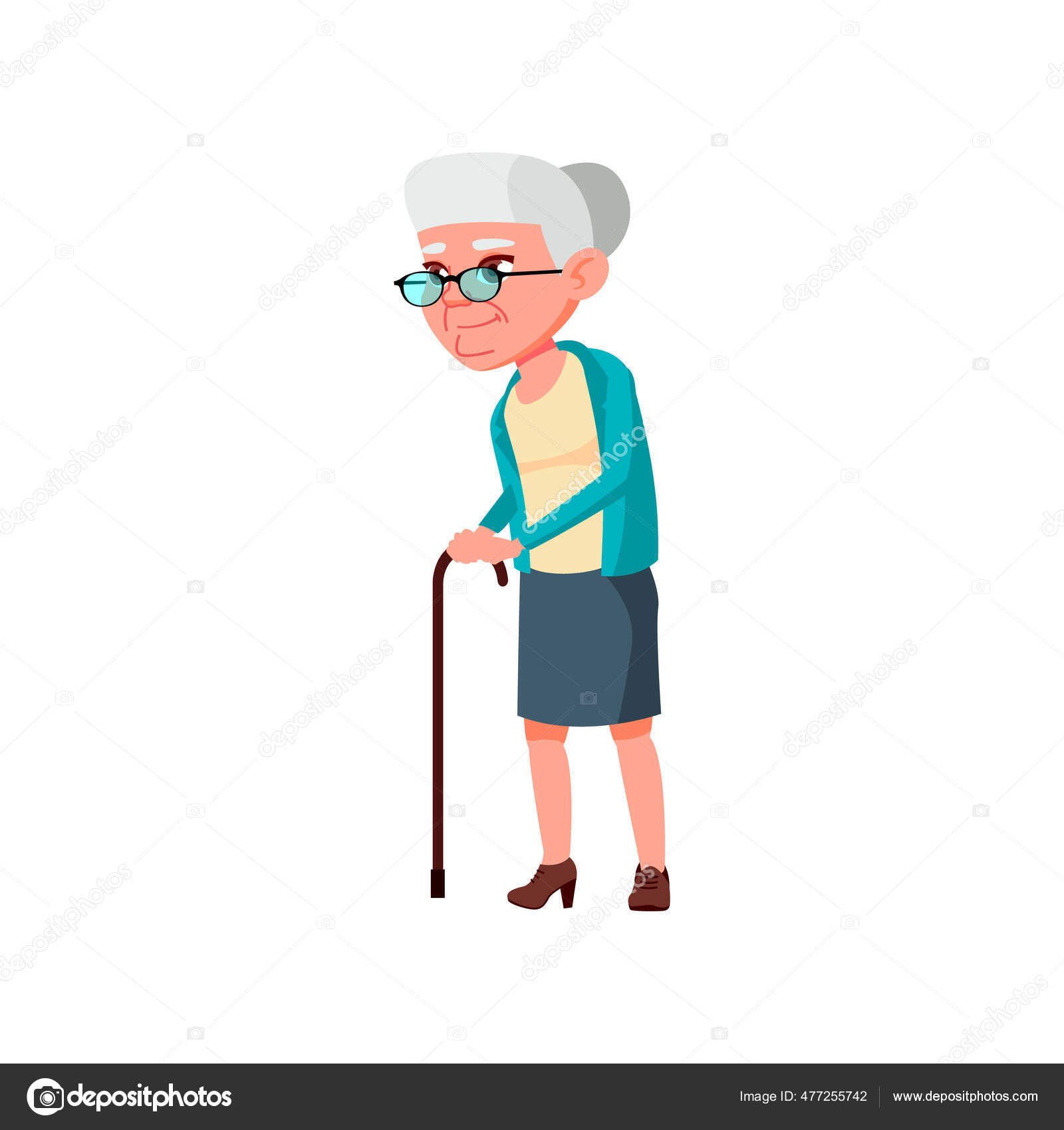 Old Lady Walking Cartoon