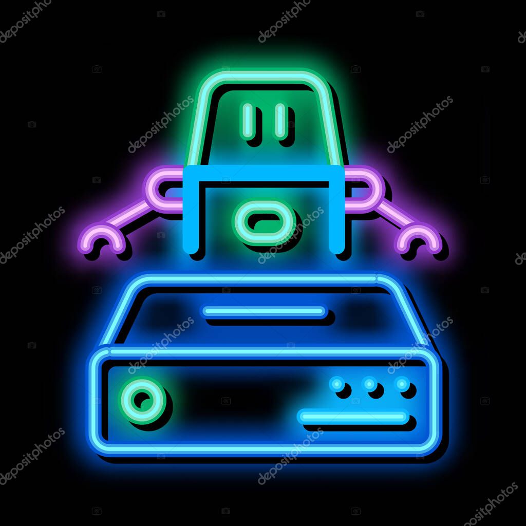 automatización aprendizaje automático neón luz signo vector. Icono ...
