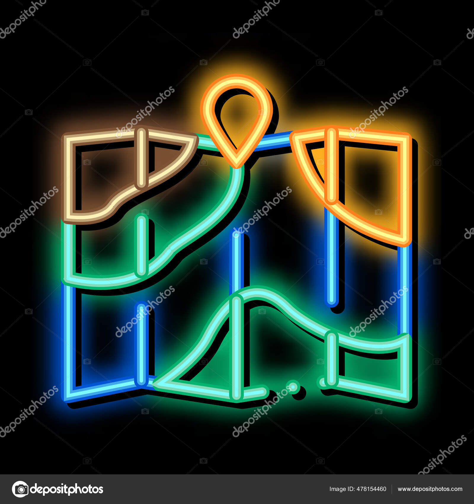 Map Location Neon Light Sign Vector Glowing Bright Icon Map Stock ...