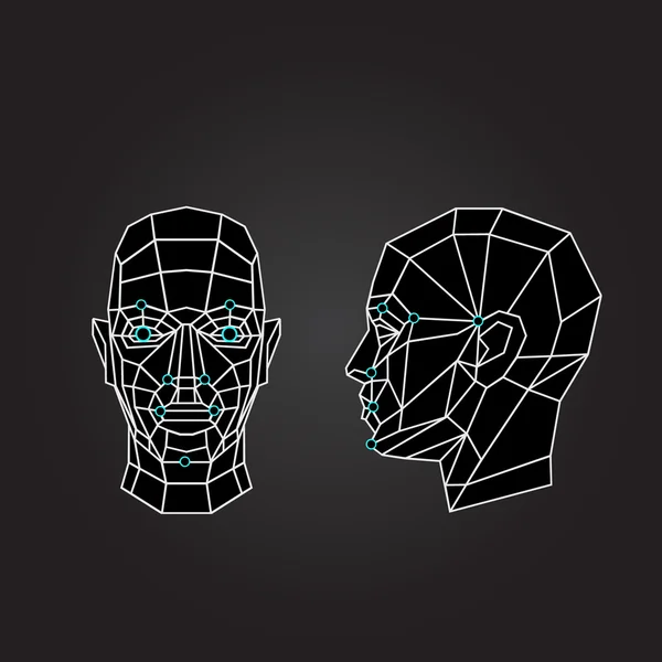 Geometric abstract human face, front view, side view. Biometric ...