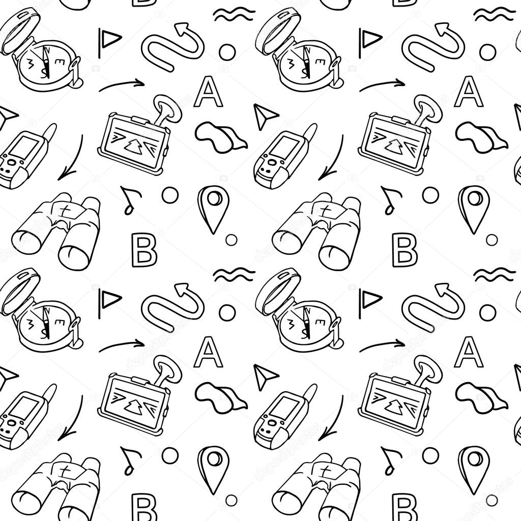 Navigation hand drawn doodles seamless pattern with car Navigator ...