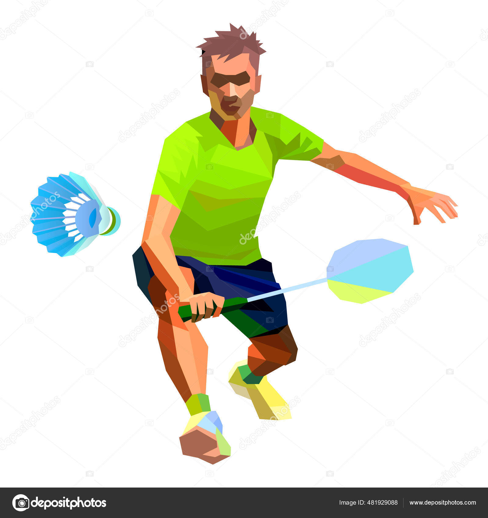 Professional badminton player illustration on white background doing ...