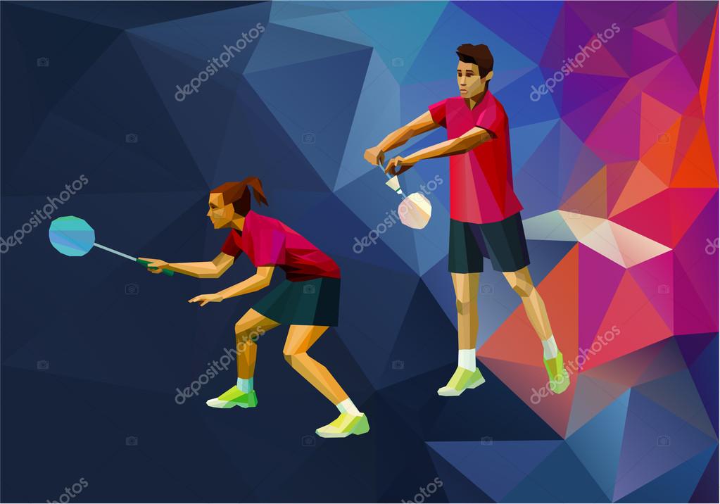 Creative triangle style professional badminton players, mixt pair ...
