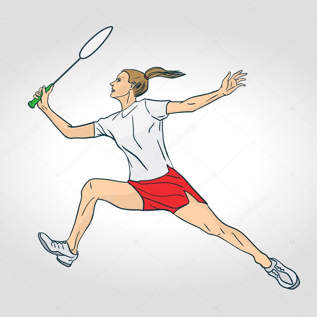 Professional female badminton player. Colorful hand drawn character ...