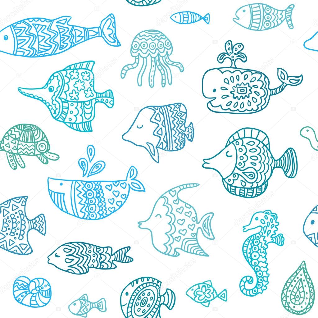 Seamless pattern with sea creatures — Stock Vector © Marina_Mandarina ...