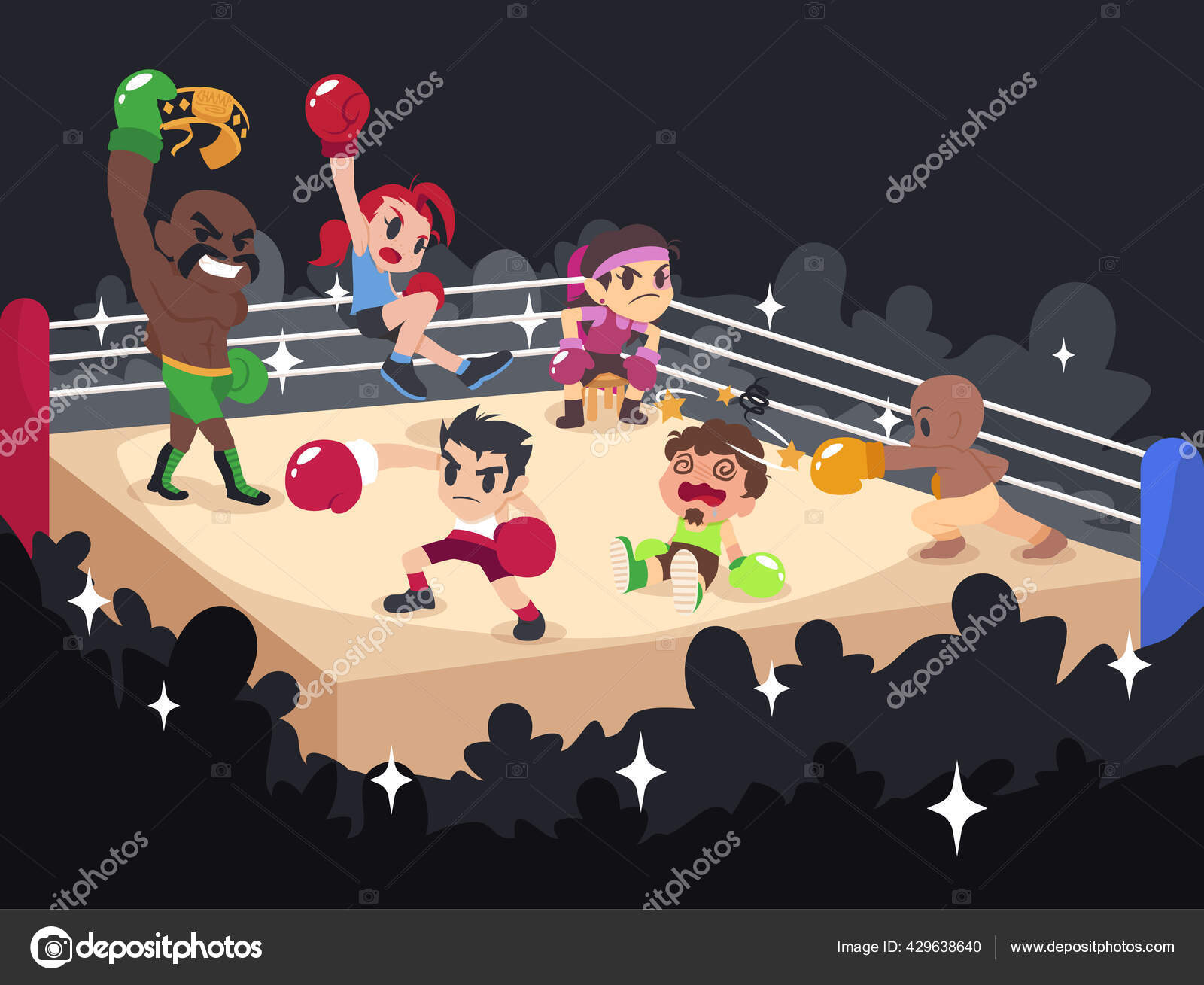 Boxeadores Dibujos Animados Posando Ring Boxeo Vector de stock ...