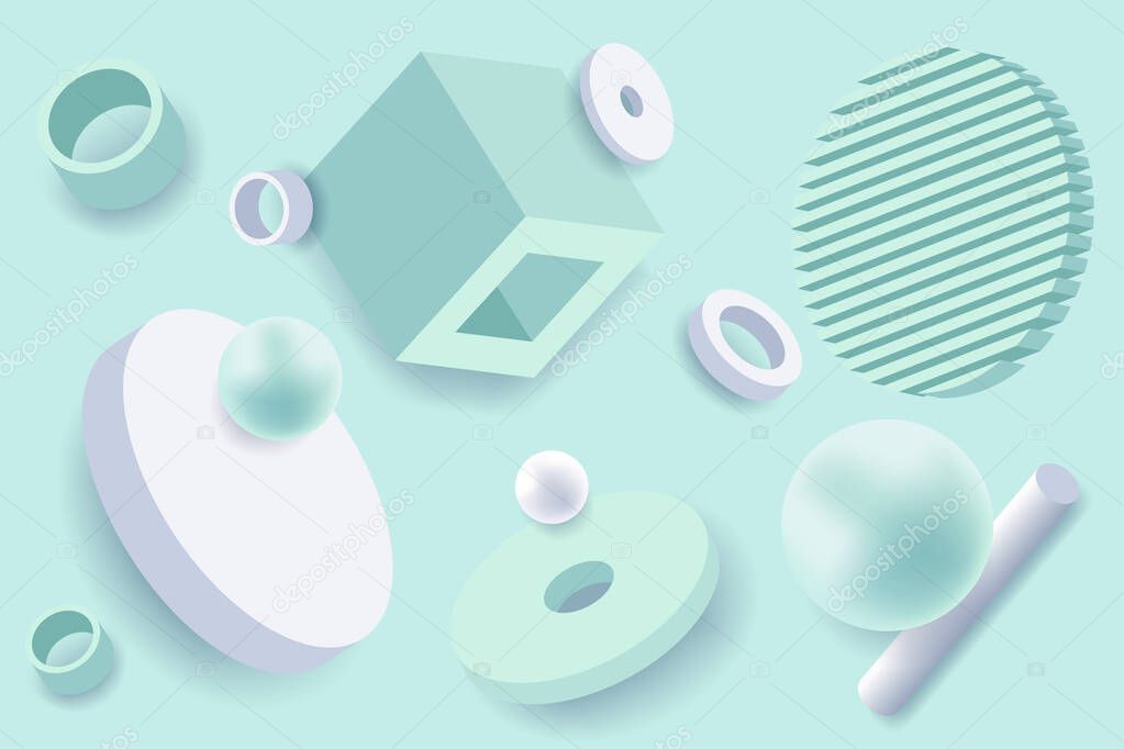 Ilustraci n vectorial. Fondo azul con formas geom tricas 3D, sombras vectoriales. Banner web, p ...