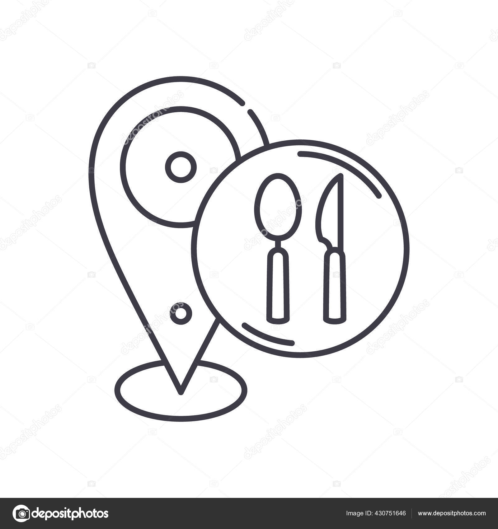 Food location icon, linear isolated illustration, thin line vector, web ...