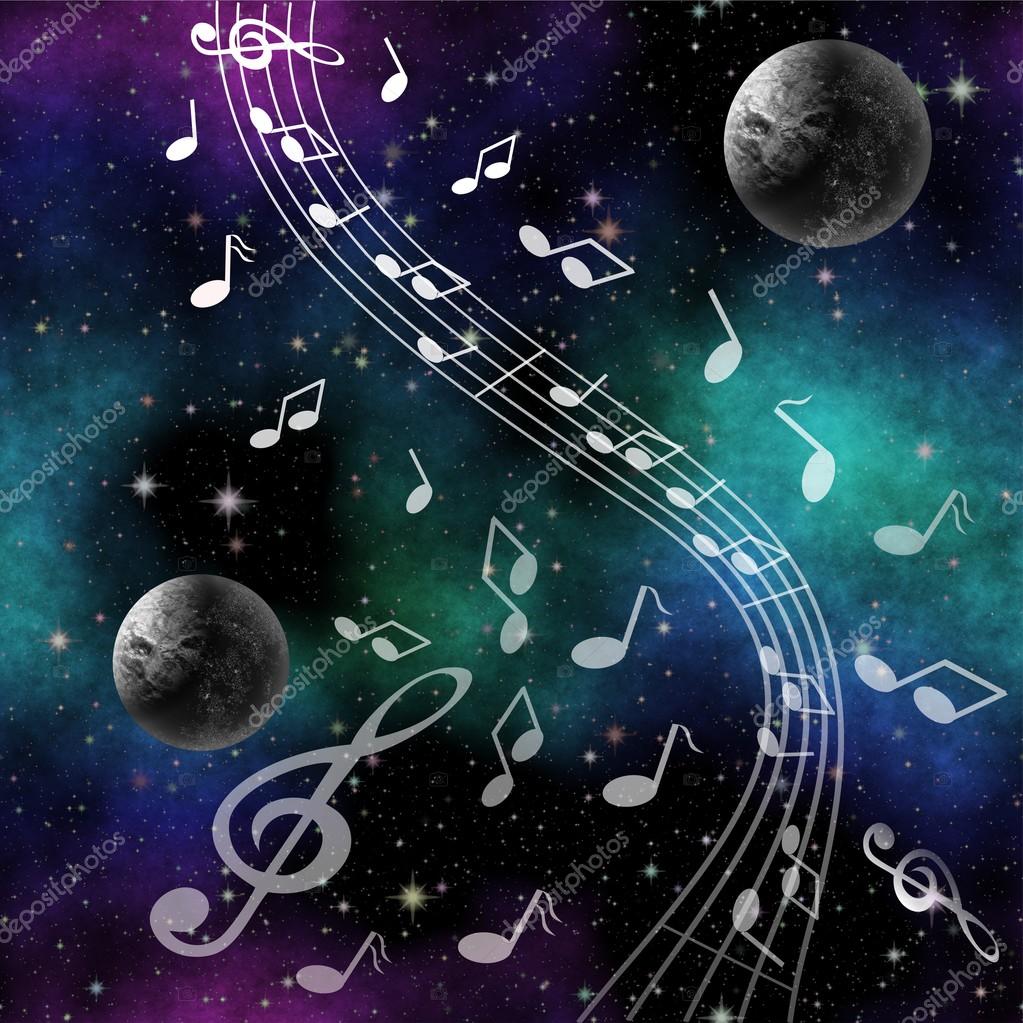Fantasy image Music of space with planets and treble clef — Stock Photo ...