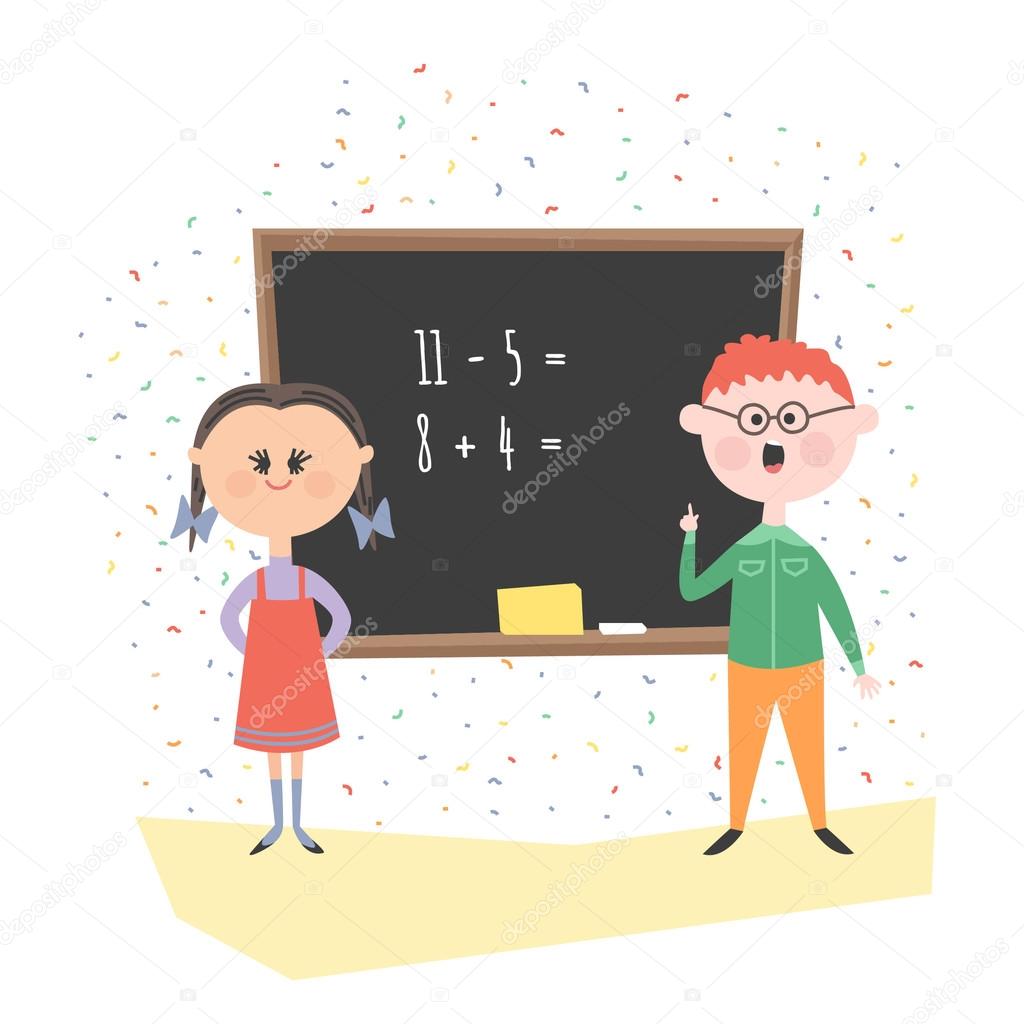 Boy and girl at classroom studying maths — Stock Vector © skillup11 ...