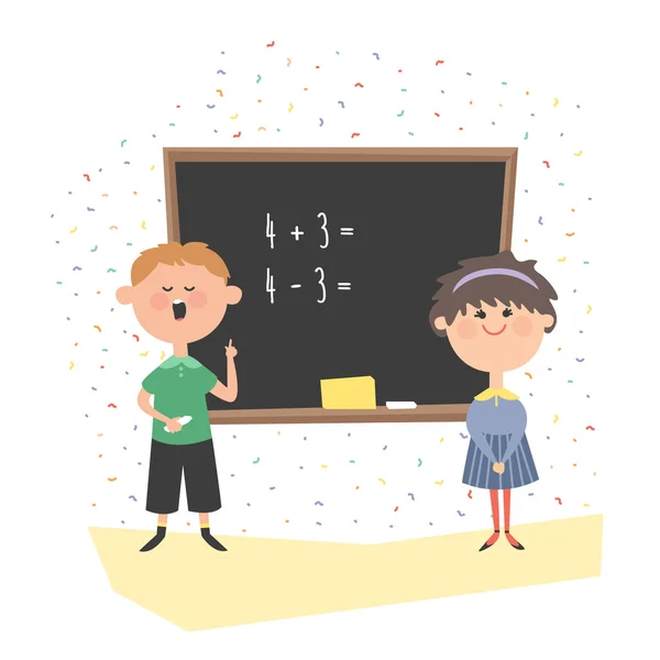 Boy and girl at classroom studying maths — Stock Vector © skillup11 ...