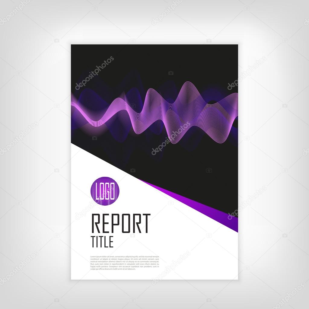 Report cover template with abstract purple waves on black backg Stock ...