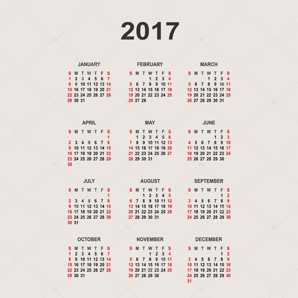 Simple 2017 year calendar. Vector circle calendar 2017. Week st — Stock ...