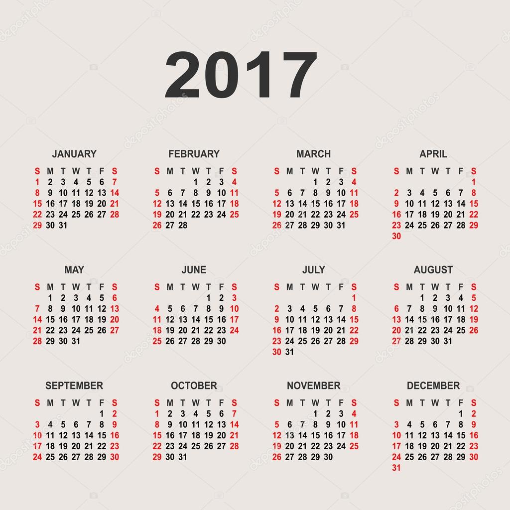 Simple 2017 year calendar. Vector circle calendar 2017. Week st — Stock ...
