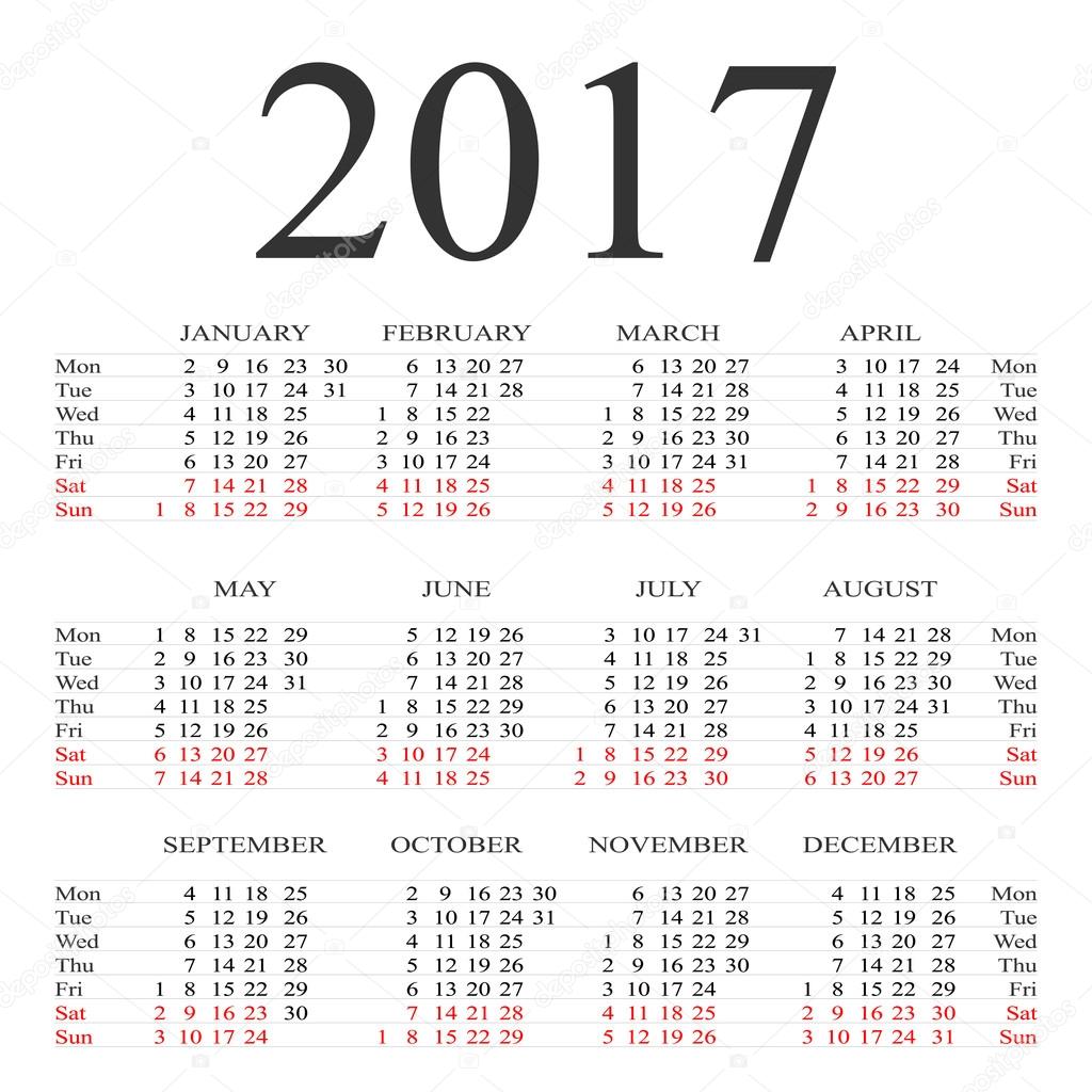 Calendar for 2017 on white background. Vector circle calendar 20 Stock ...