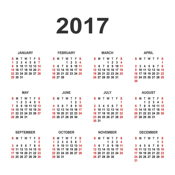 Simple 2017 year calendar. Vector circle calendar 2017. Week st — Stock ...