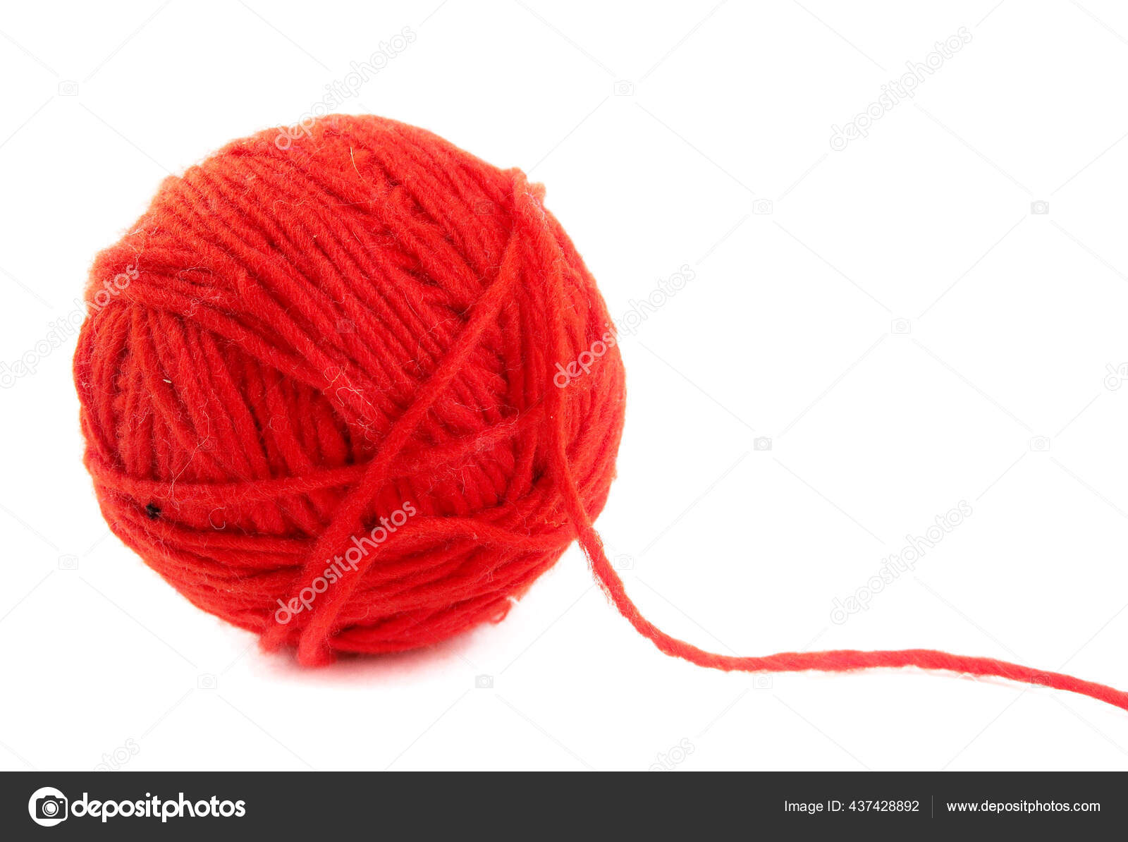 Large Ball Knitting Red Thread Elongated Thread White Background ...