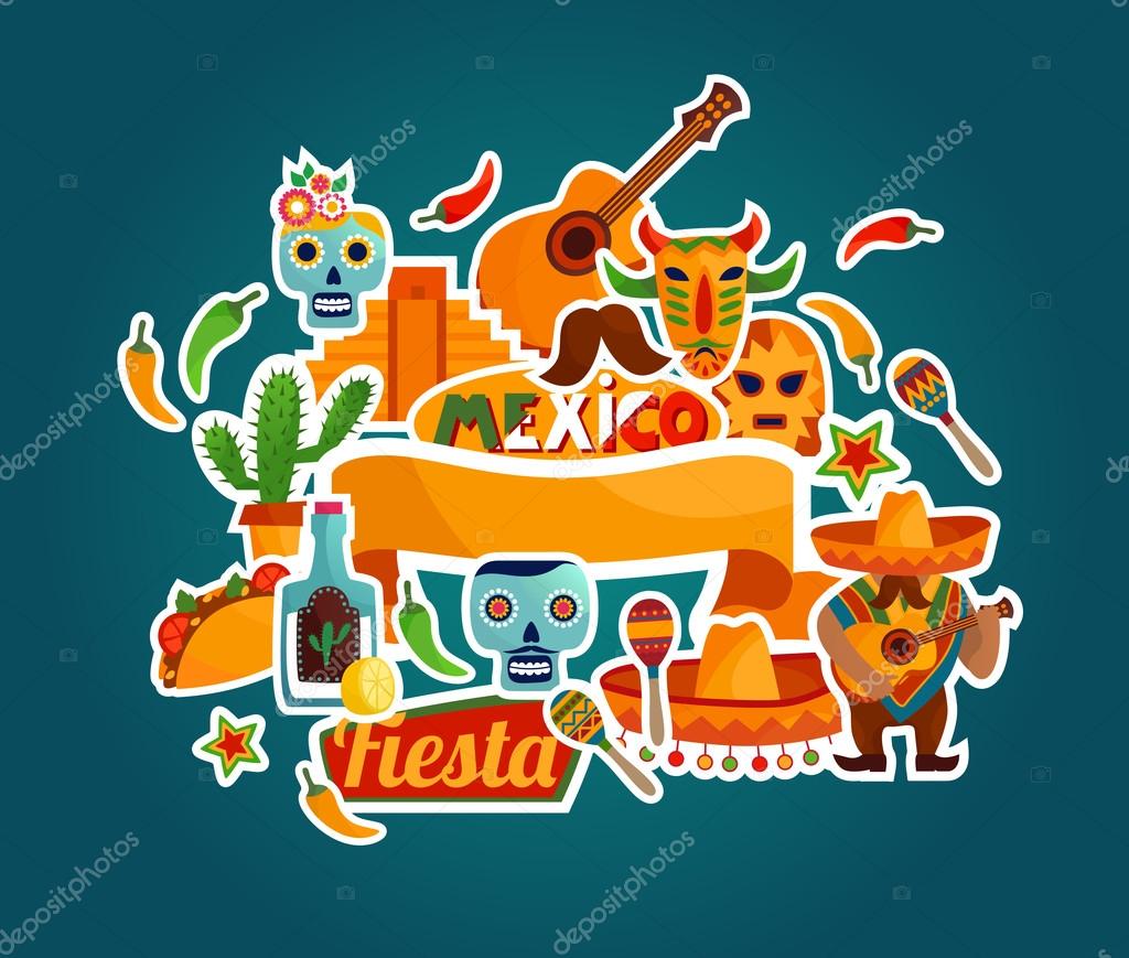 Stylized Mexico elements and icons — Stock Vector © Y.Verovski #84177574