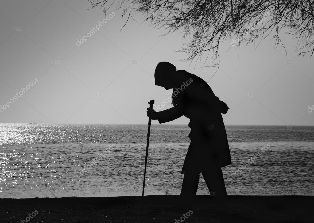 People and Trees, Elderly woman walking on a cane — Stock Photo ...