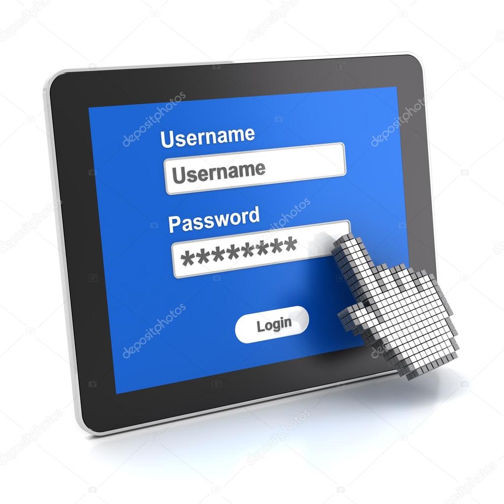 Login screen on a tablet, 3d render Stock Photo by ©ymgerman 78179262