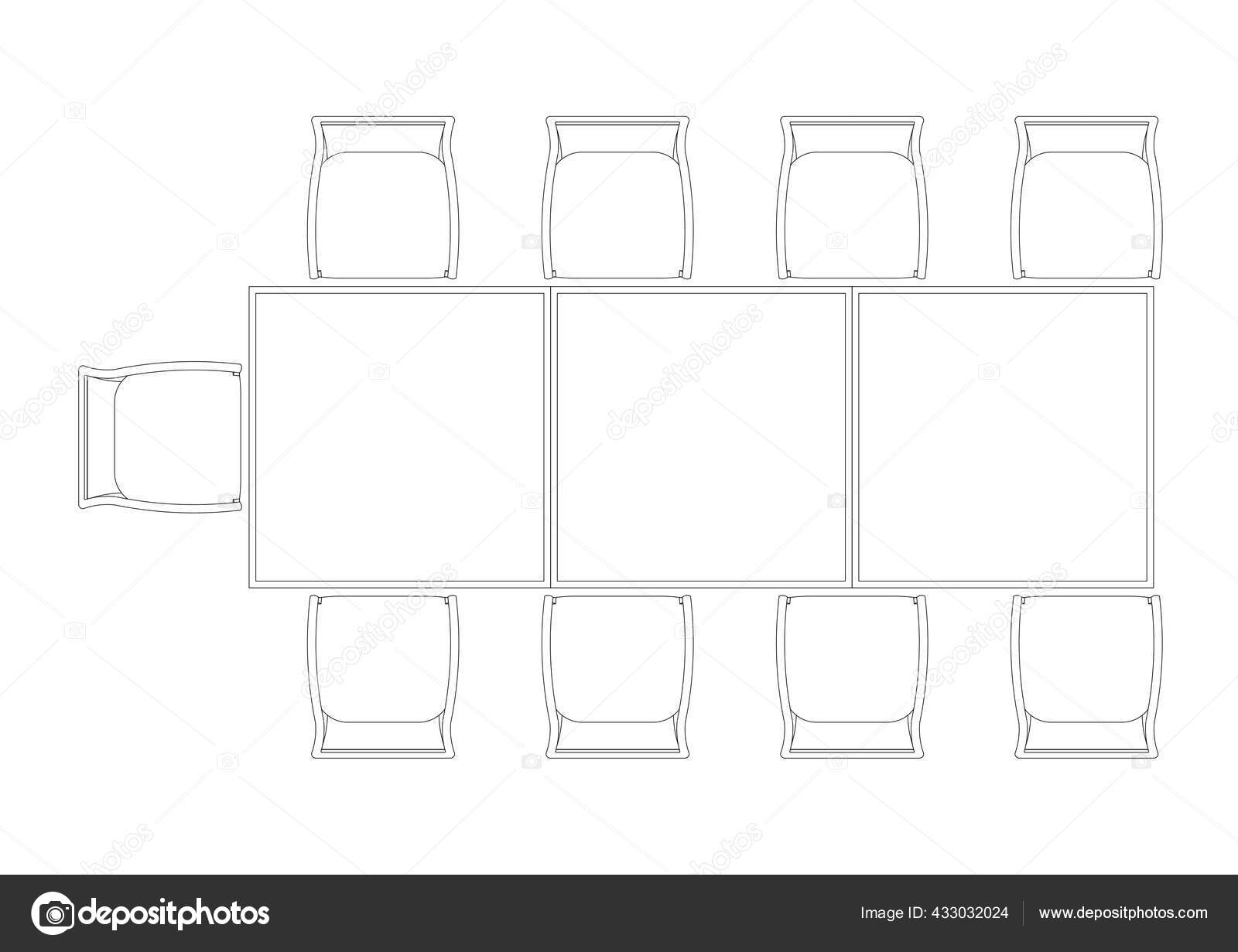 Cad Drawing Square Banquet Table Complete Single Chairs Image Black ...