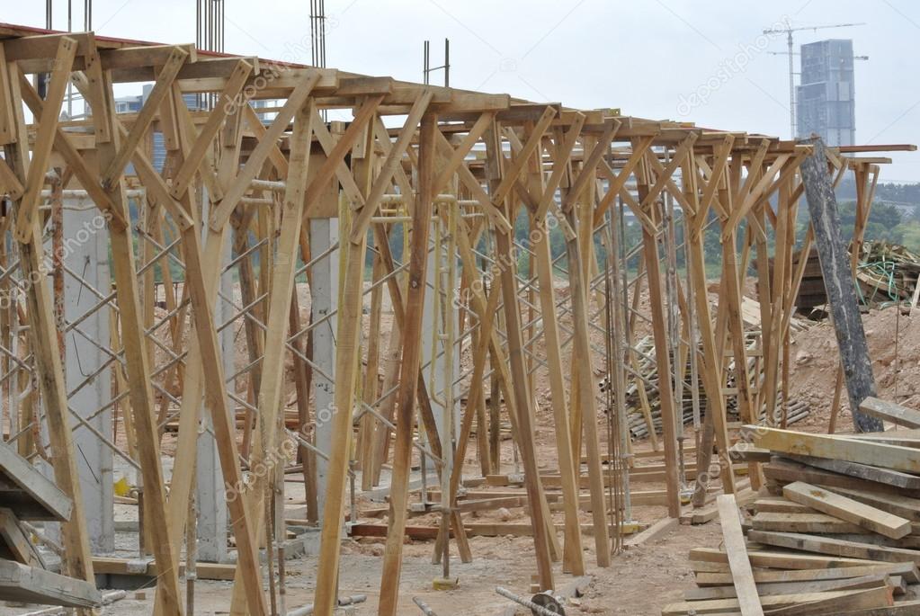 Timber beam formwork with timber support — Stock Photo © Aisyaqilumar ...