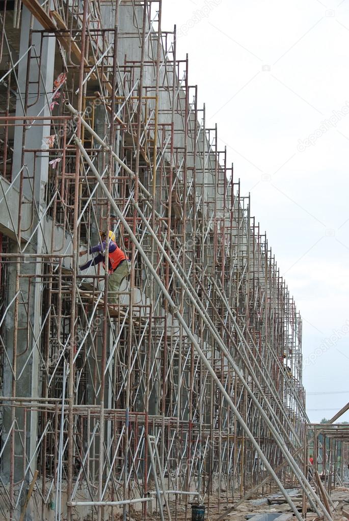 Scaffolding erected at the external wall of the building Stock Photo by ...