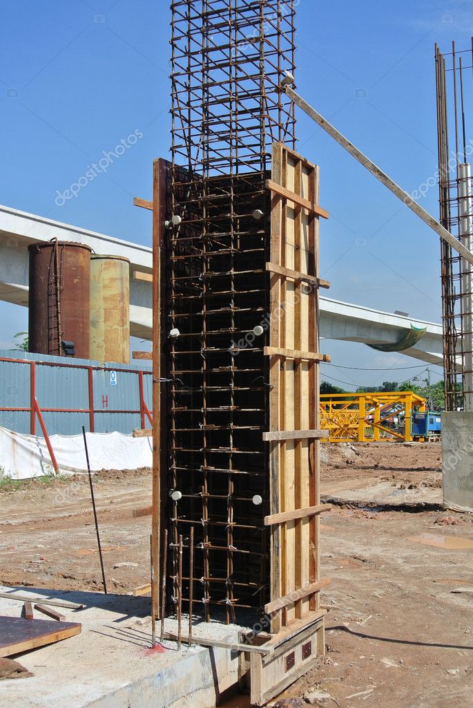 Timber column formwork under construction at the construction site ...