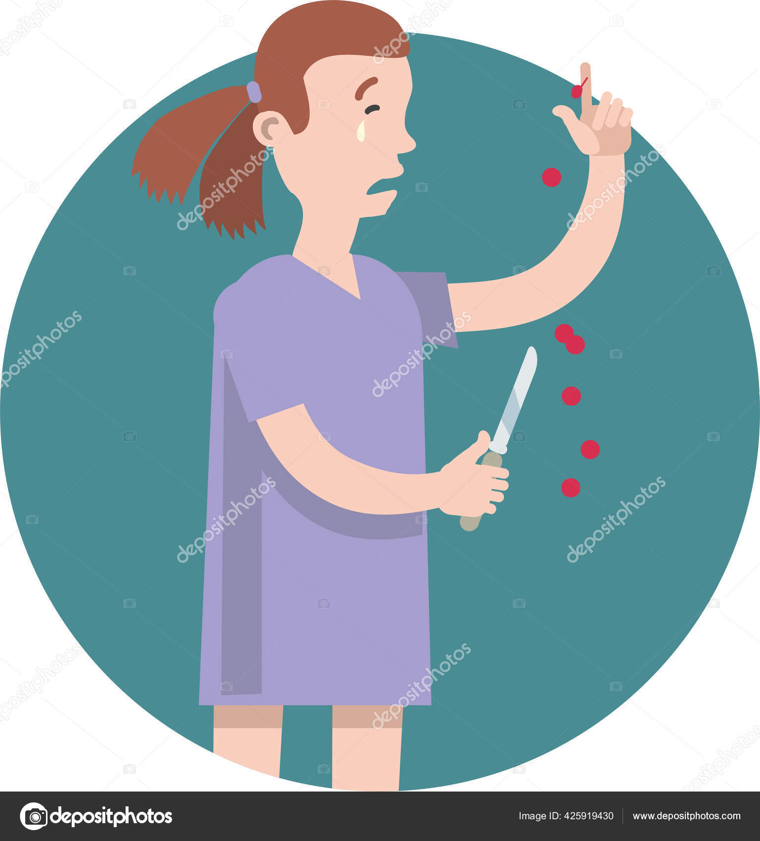 Childhood Injuries Child Standing Knife His Hand Crying Cut His Stock ...