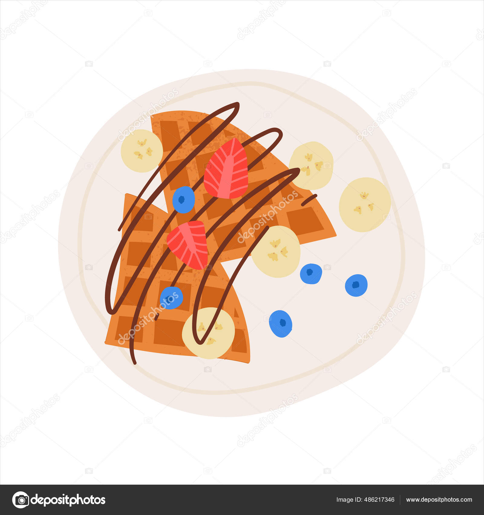 Belgian waffles for breakfast. Flat hand drawn textured wafers with ...